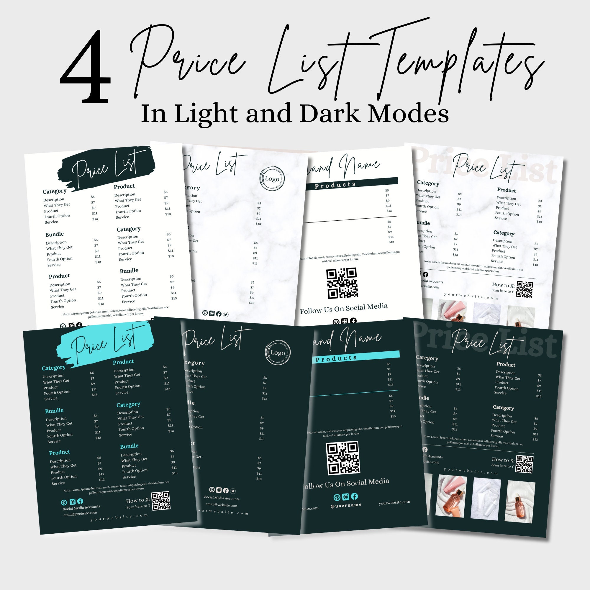 Price List Template Canva, Editable Price List Template, Beauty Salon ...