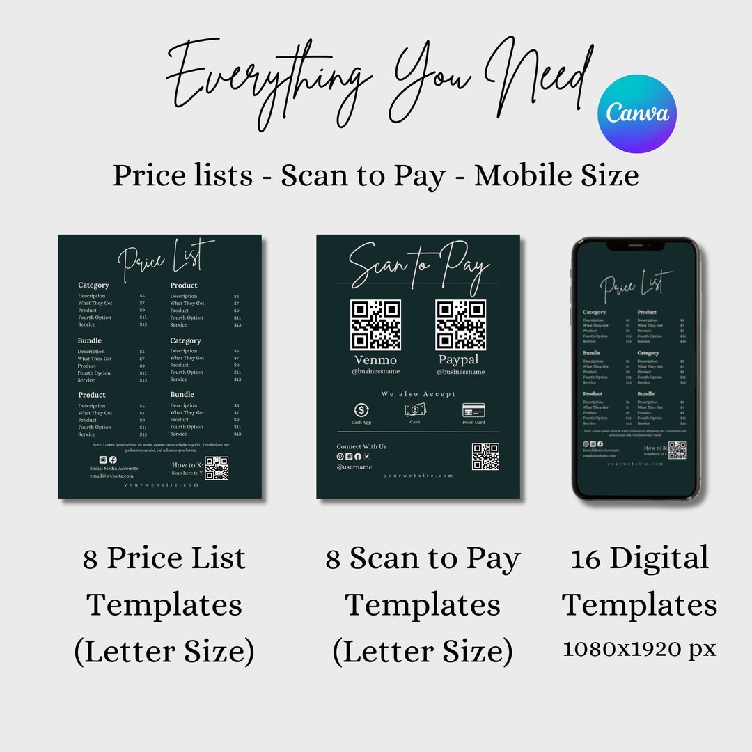Price List Template, Canva Template Pricelist, Editable Price List ...