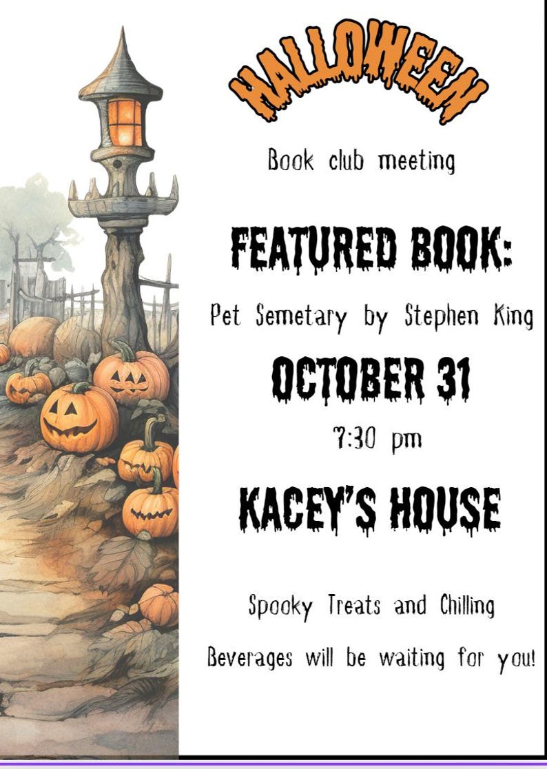 Editable Halloween Book Club Meeting Invite - Etsy