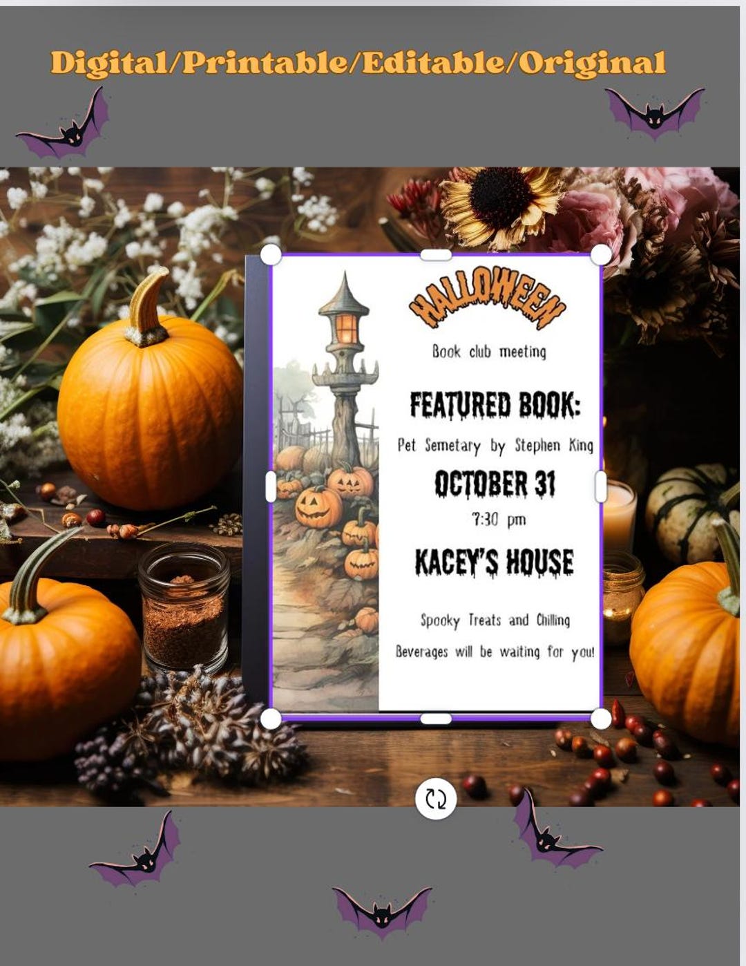 Editable Halloween Book Club Meeting Invite - Etsy