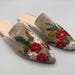 Embroidered Beige Slippers, Pointed Mule, Short Heel Slipper, Hand-made ...