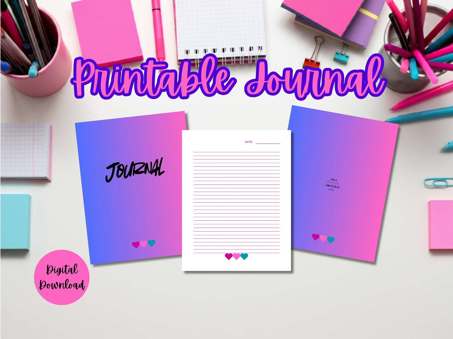 Printable 8.5x11 Journal With 100 Blank Pages and Alternating Color ...