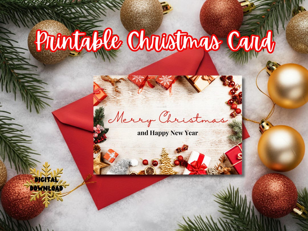 Christmas Card, Digital Download, Rustic Merry Christmas, Printable ...