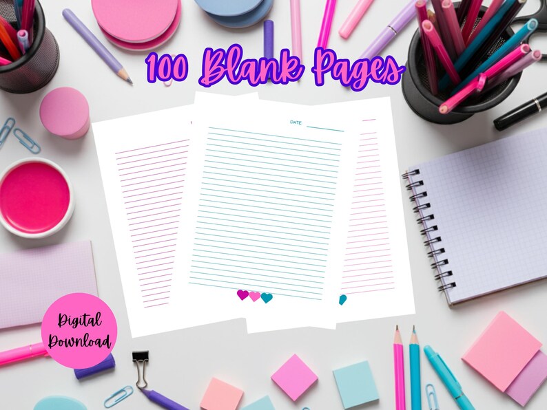Printable 8.5x11 Journal With 100 Blank Pages and Alternating Color ...