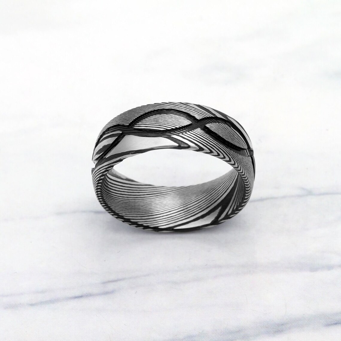 Damascus Infinity Ring | Wedding Band Gift for Him - Etsy