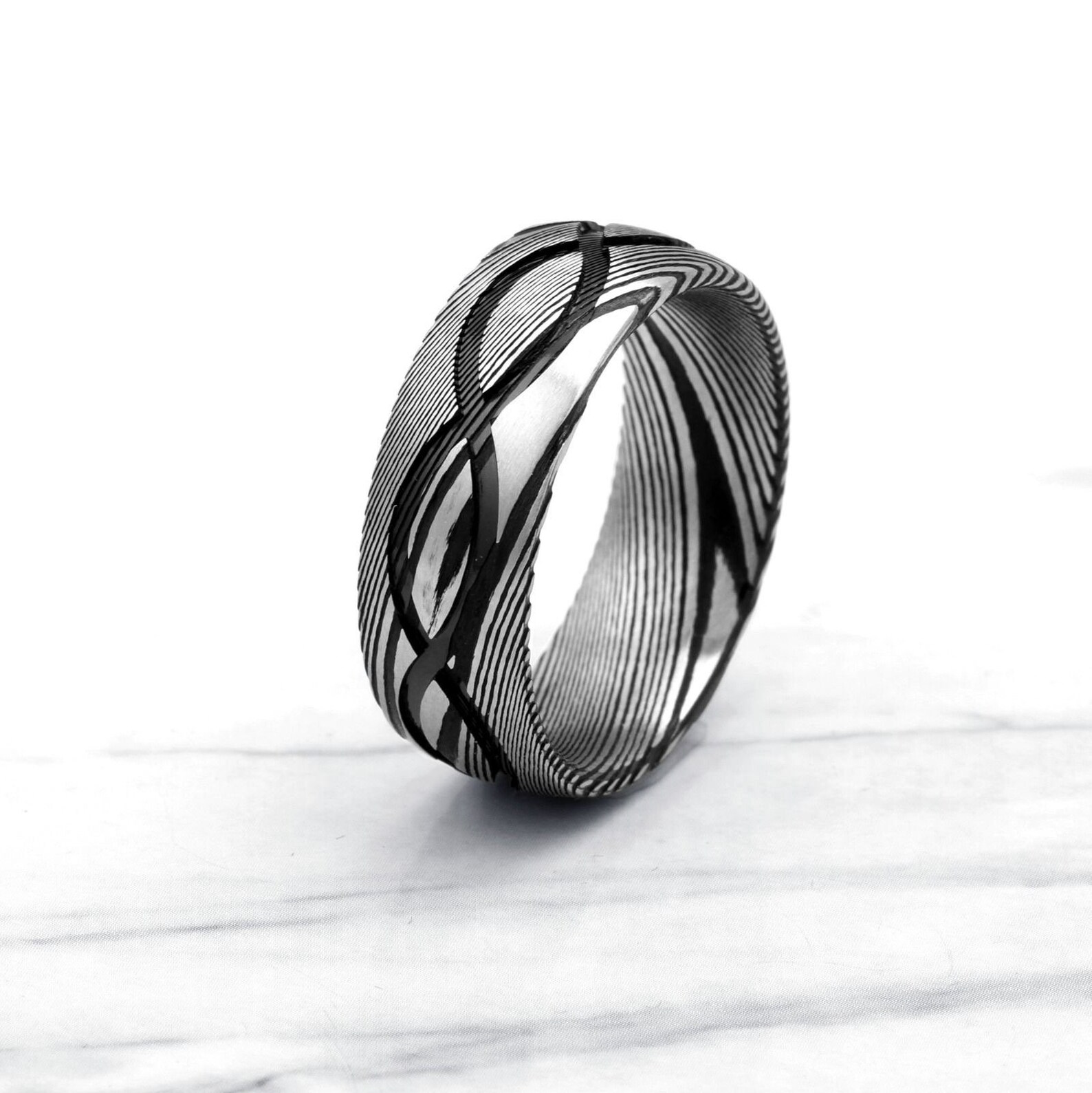 Damascus Infinity Ring | Wedding Band Gift for Him - Etsy