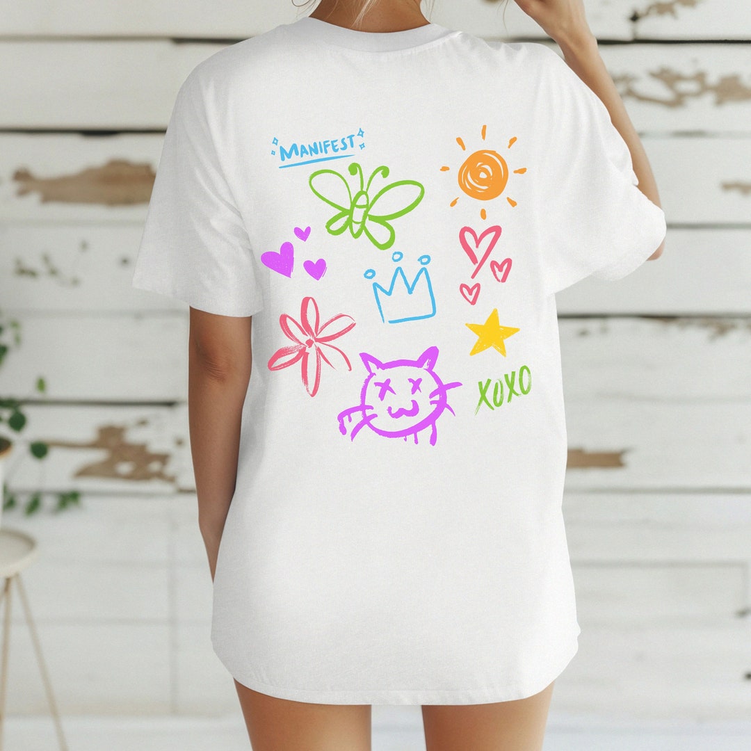 Colorful Scribble Shirt, Hand Drawn Doodles Tee, Unisex Comfy Adult T ...