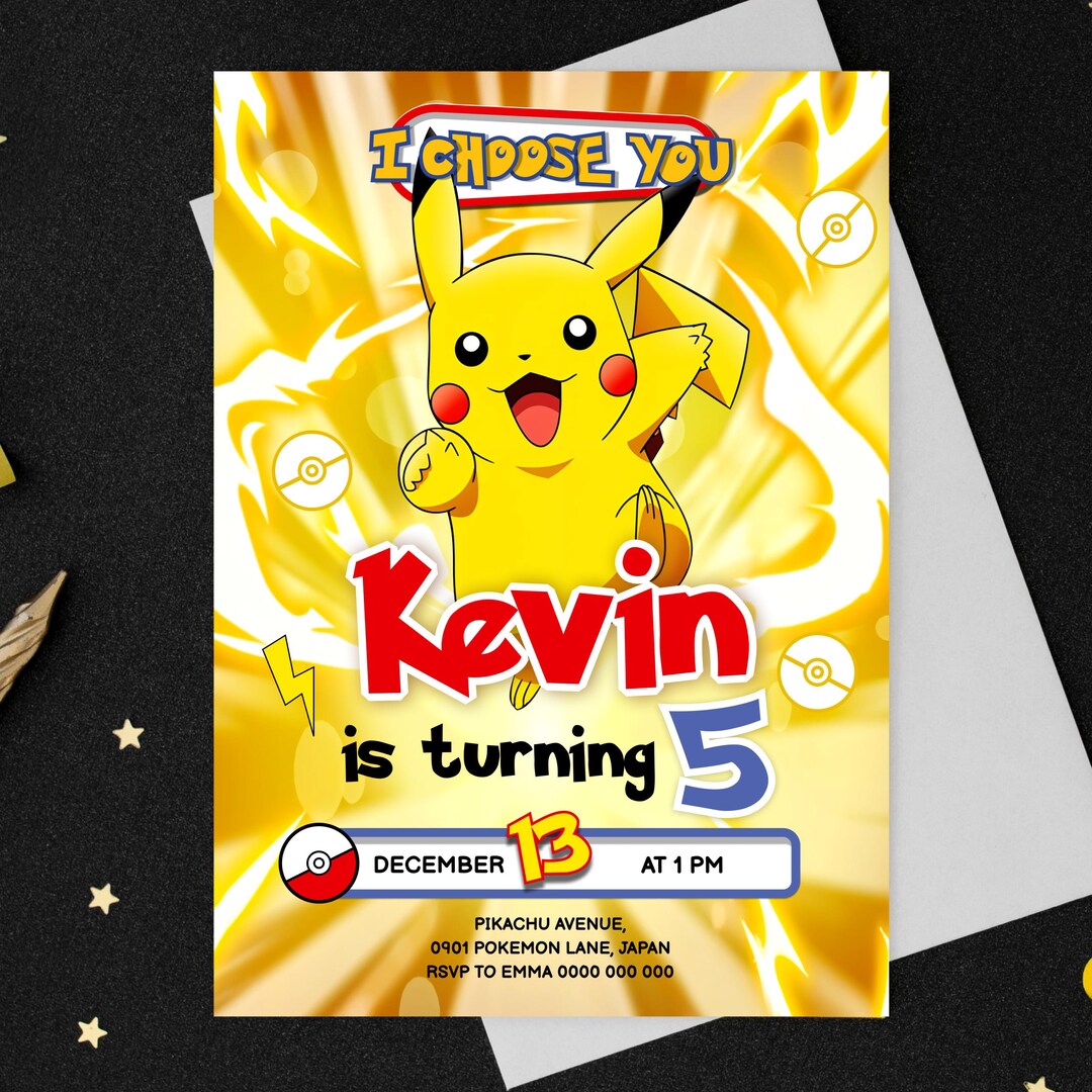 Pikachu Birthday Invite Pokemon Party Invitation I Choose You Theme ...