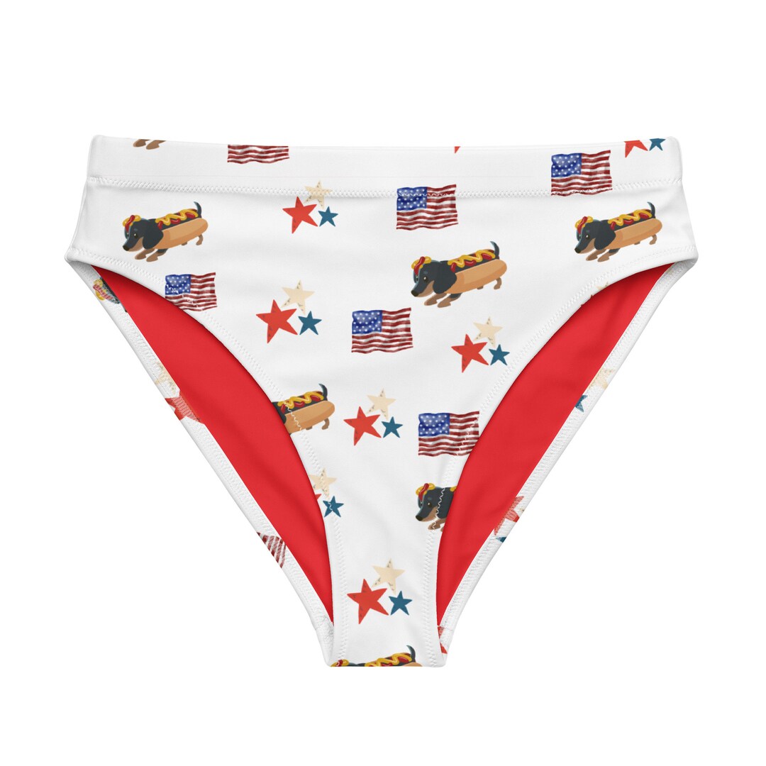 High-waisted Bikini Bottom, Weenie Hotdog, Fourth of July Swimsuit ...