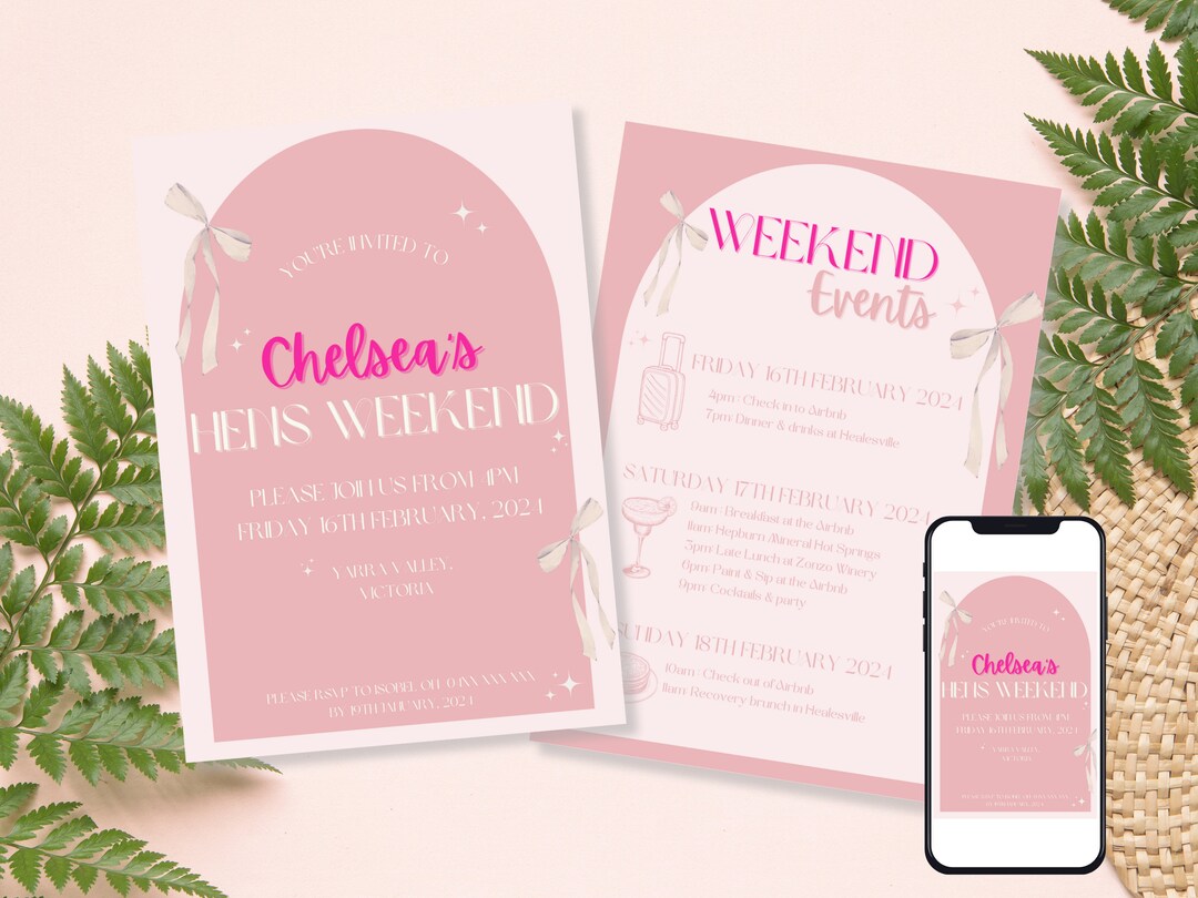 Printable Hens Invitation BUNDLE Pink Hens Party Invitation Download ...