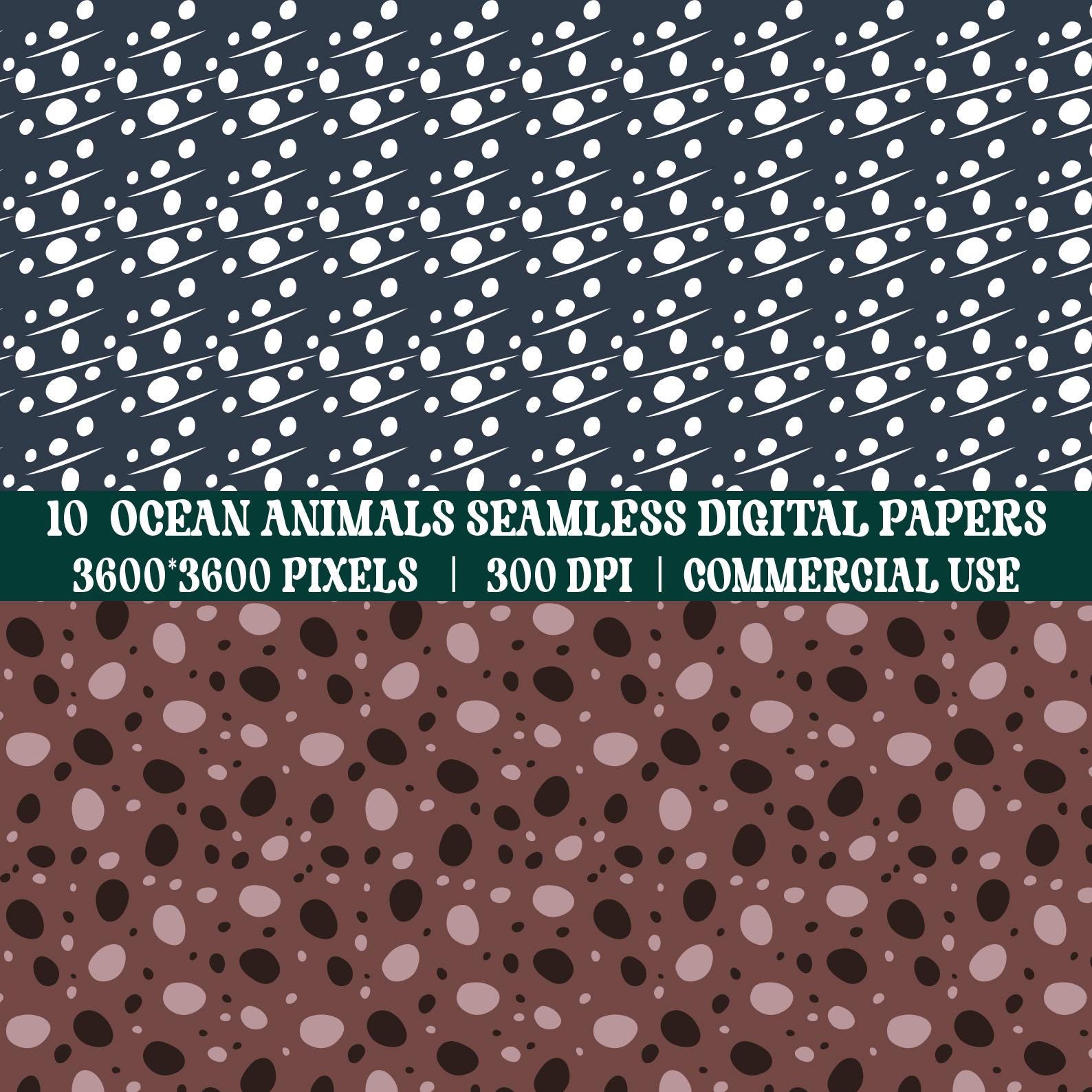 10 Ocean Animal Digital Paper, Ocean Animal Seamless Digital Papers ...