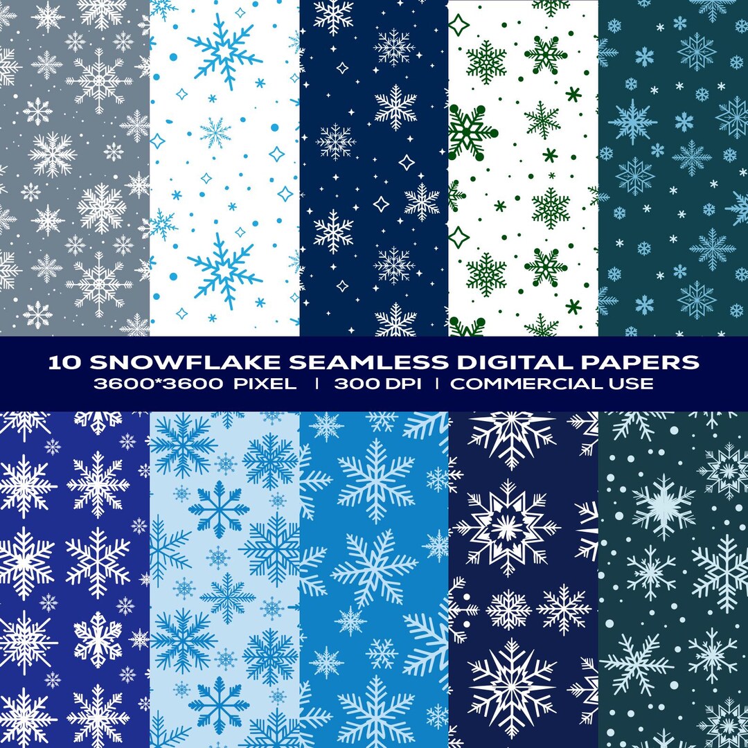 10 Snowflake Digital Paper, Snowflake Seamless Digital Papers ...