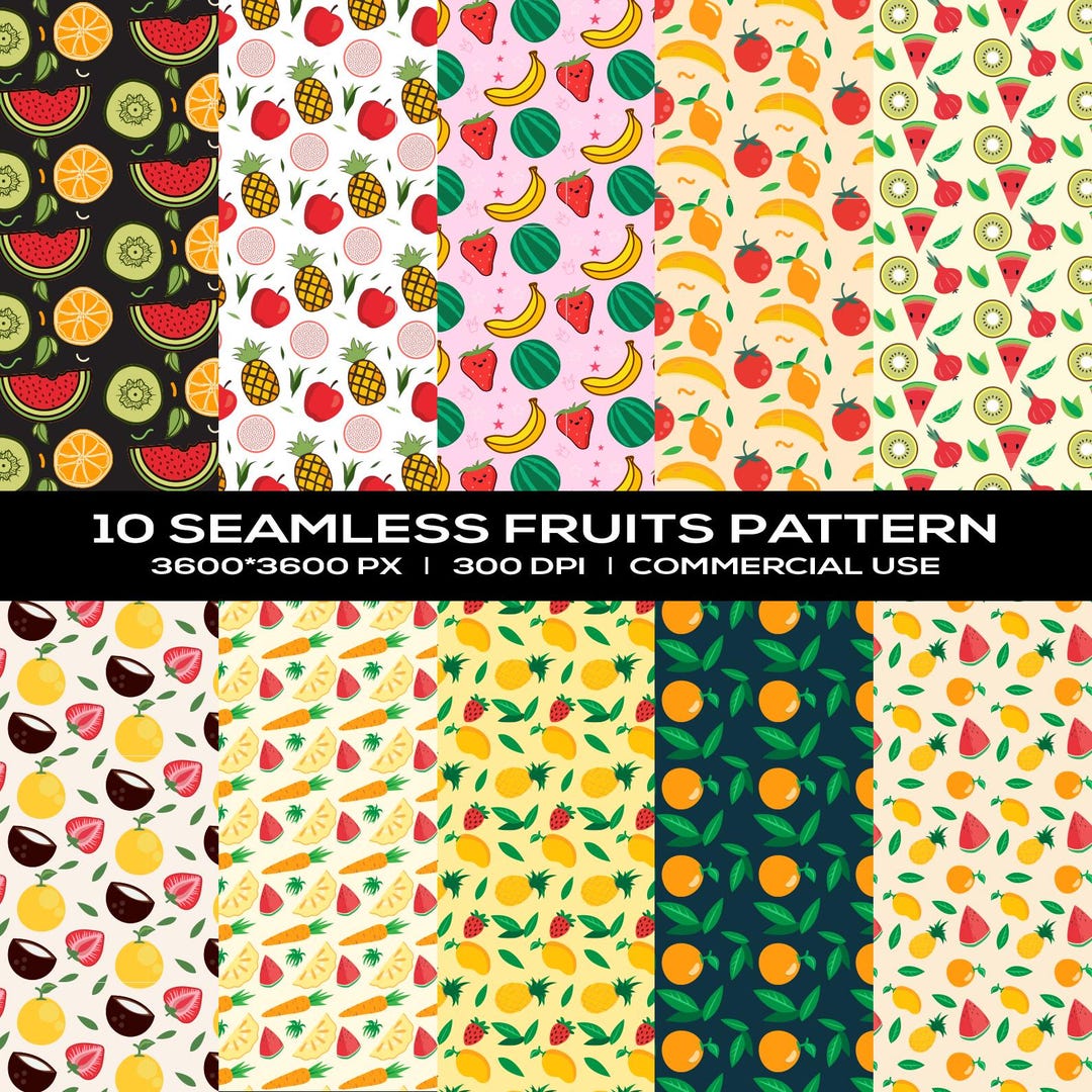 10 Fruit Digital Paper, Fruit Seamless Digital Papers, Scrapbook Paper ...