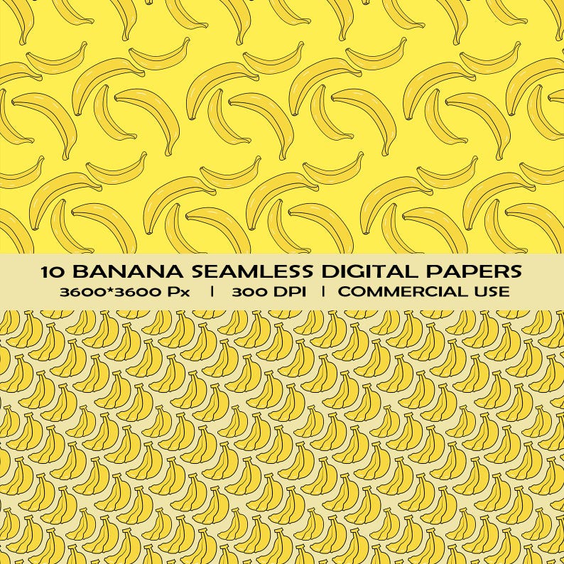 10 Banana Digital Paper, Banana Seamless Digital Papers, Scrapbook ...