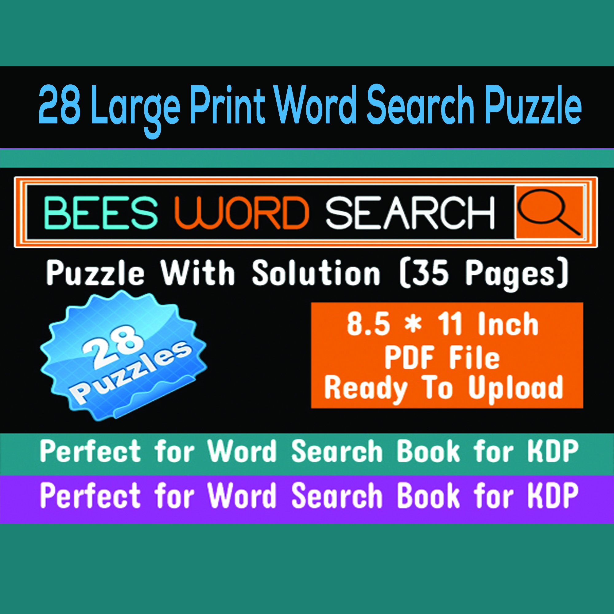 28 Large Print Bees Word Search Puzzles for Kids & Adults KDP Interior ...