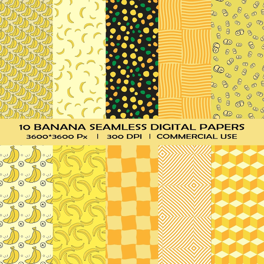 10 Banana Digital Paper, Banana Seamless Digital Papers, Scrapbook ...