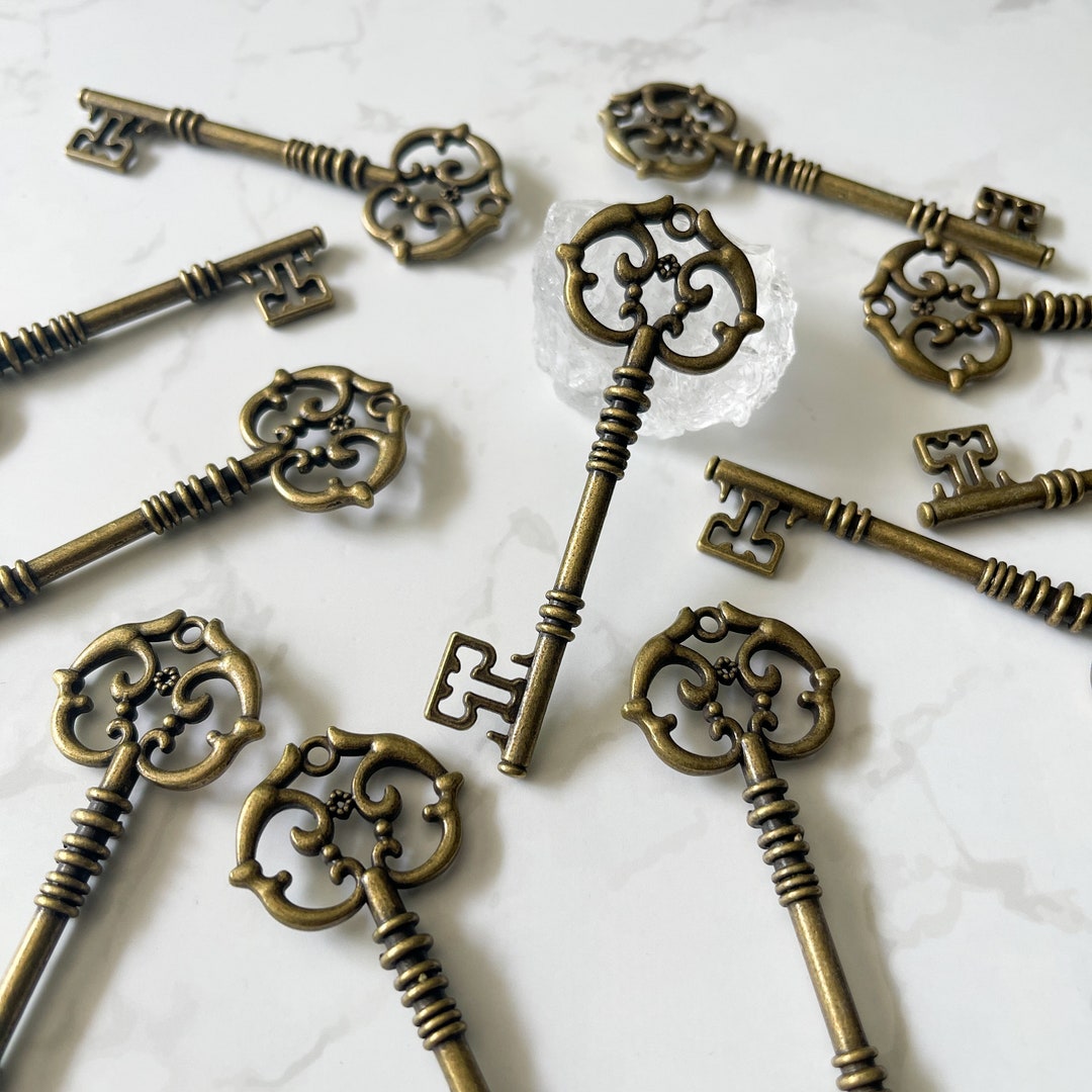 Large Antique Bronze Skeleton Key Pendant, Witchy Occult Charm, Jewelry ...