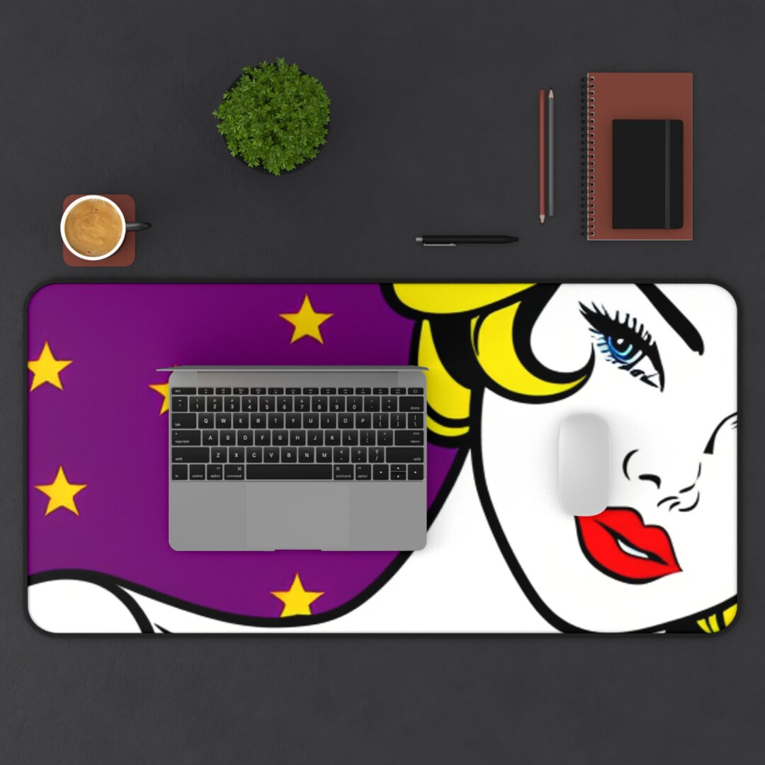 Pop Art Desk Mat, Cute Girl Desktop Mat, Deskop Accessories, Large Desk ...