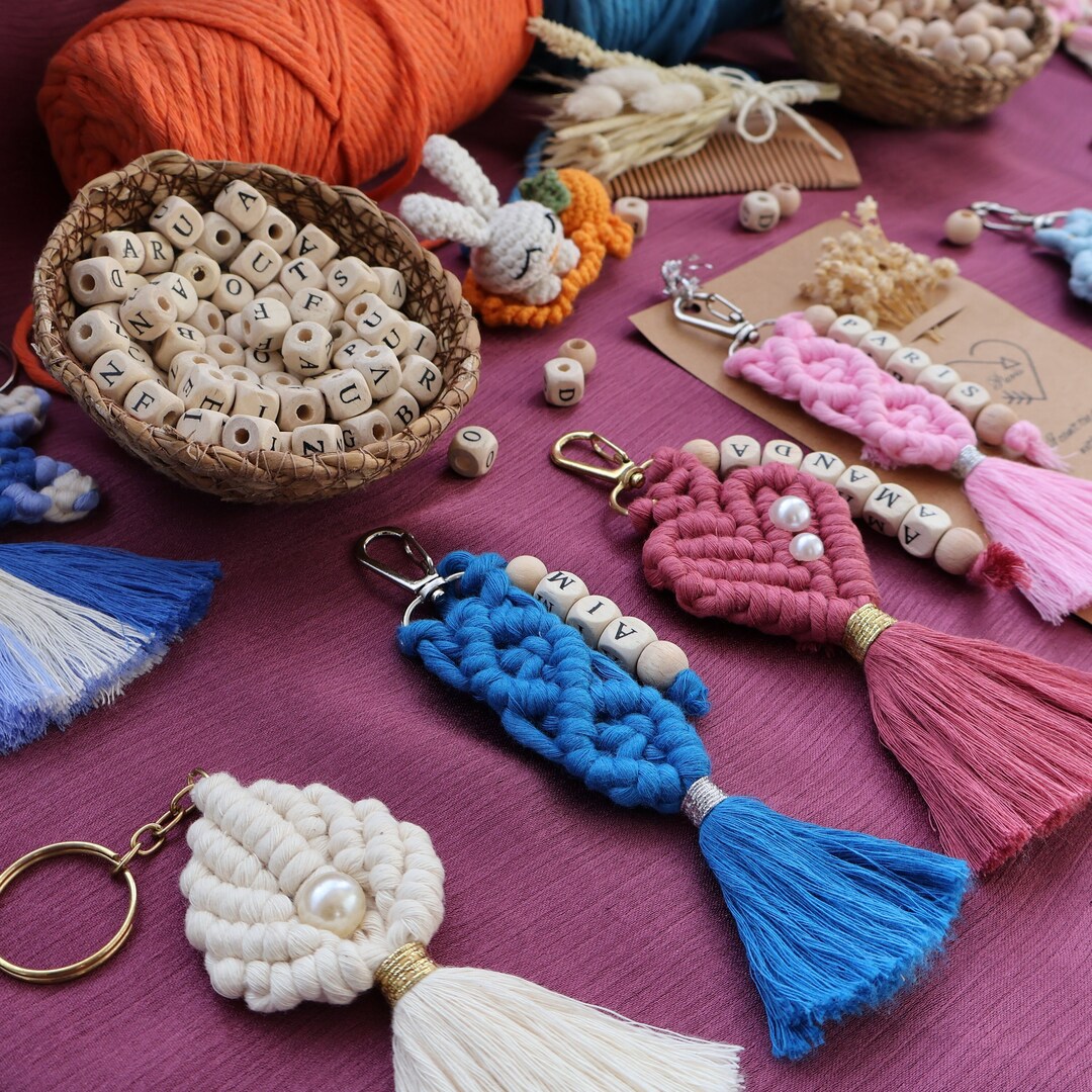 Personalized Macrame Keychain, Bridesmaid Proposal, Custom Keychain ...