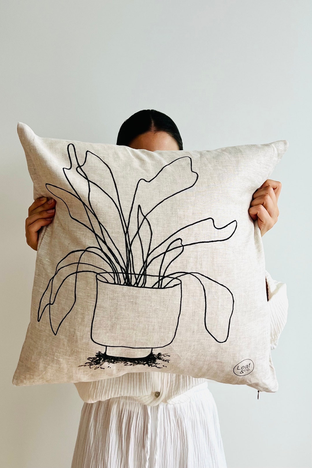 100% Linen Hand Drawn Cushion Cover in Oat - Etsy Australia
