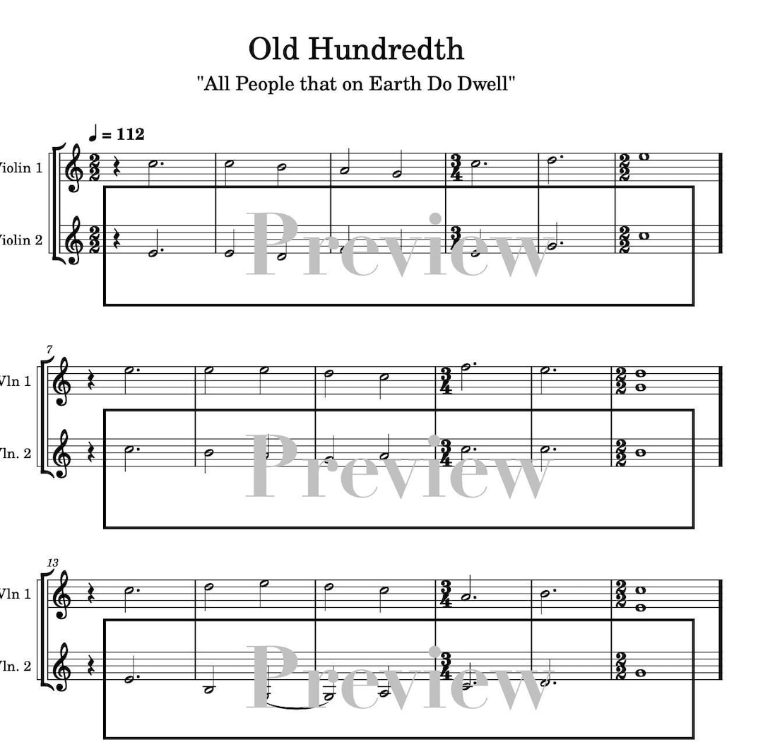 Old Hundredth - Beginner Hymn Violin Duet - Etsy