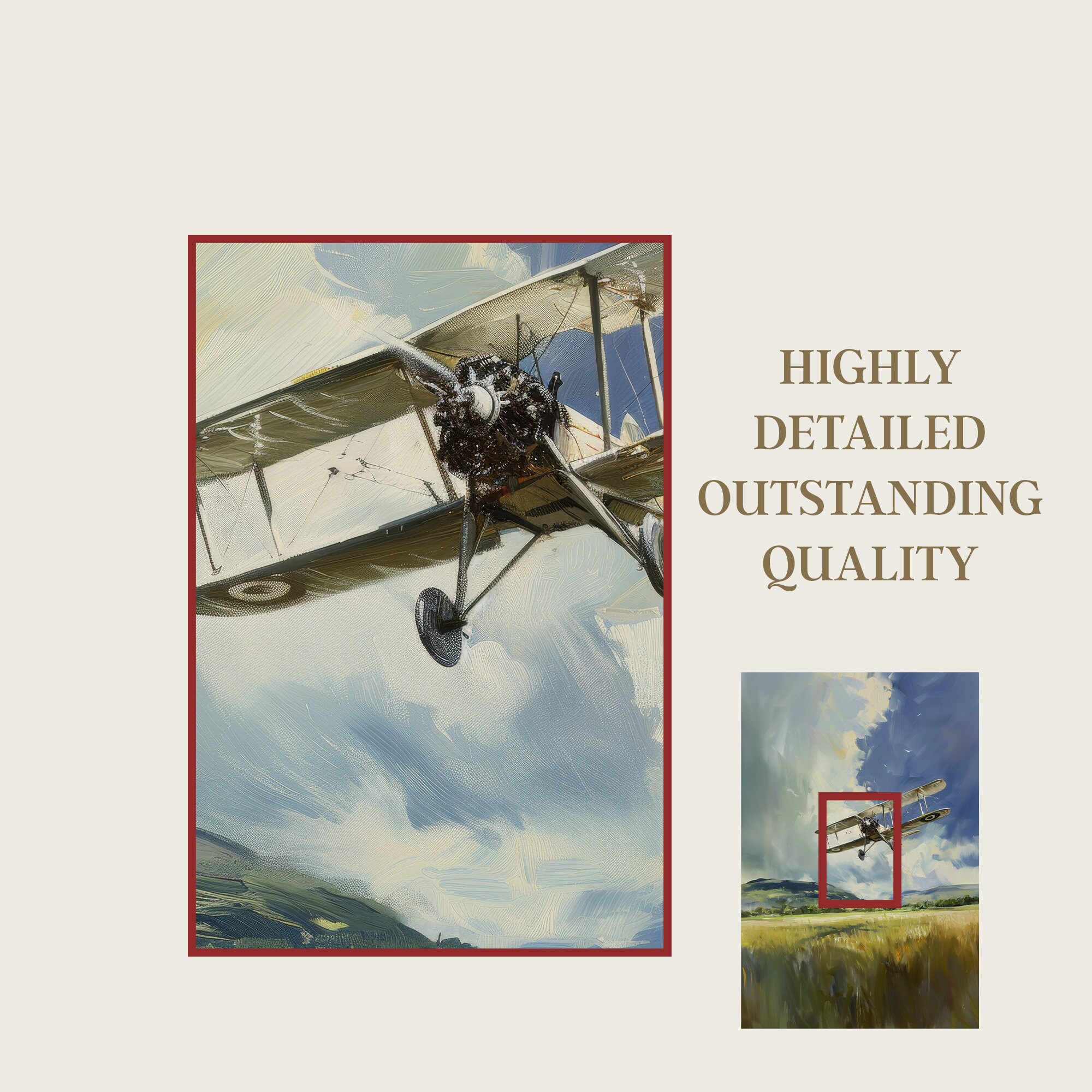 Printable Wall Art Classic Double Decker Plane Painting, Scottish ...