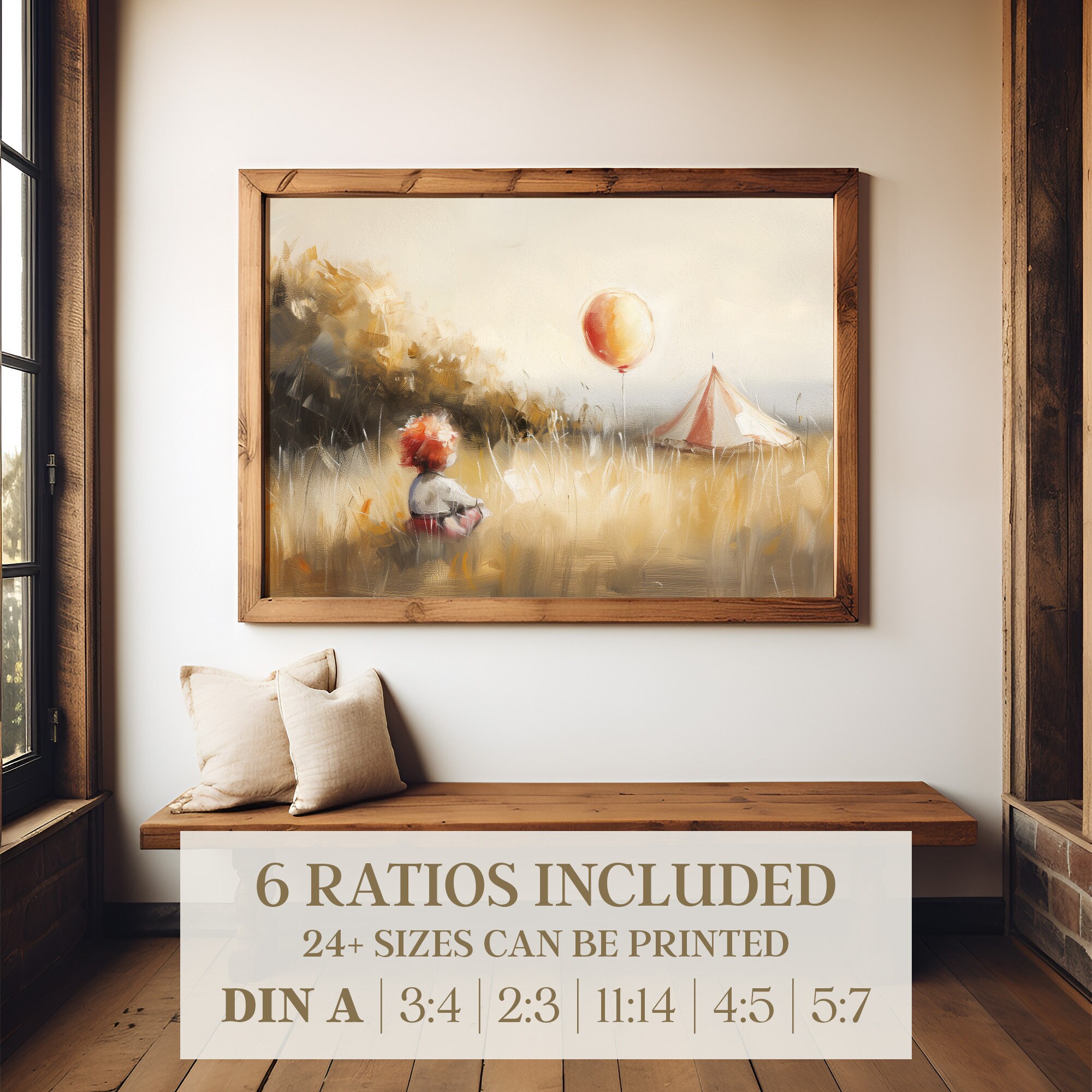 Printable Vintage Landscape Art Dreamy Circus Field With Child ...