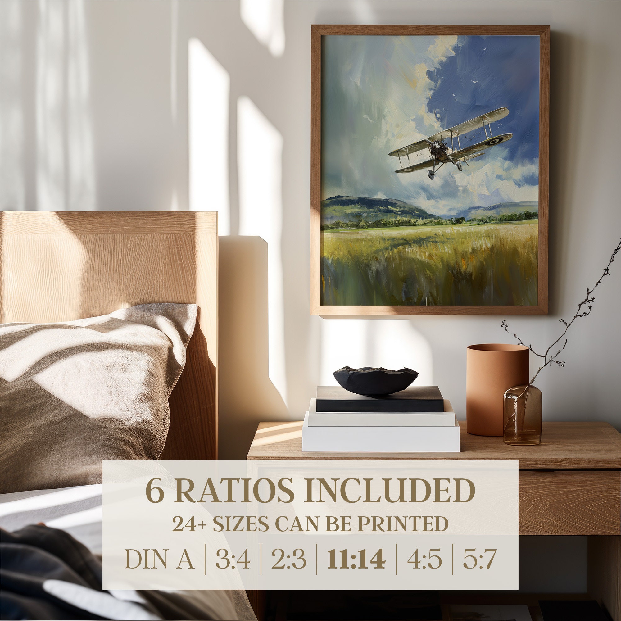 Printable Wall Art Classic Double Decker Plane Painting, Scottish ...