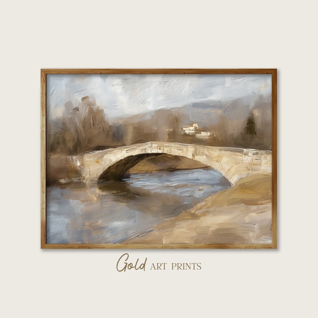 Printable Vintage Landscape Rustic Stone Bridge Digital Art Print ...