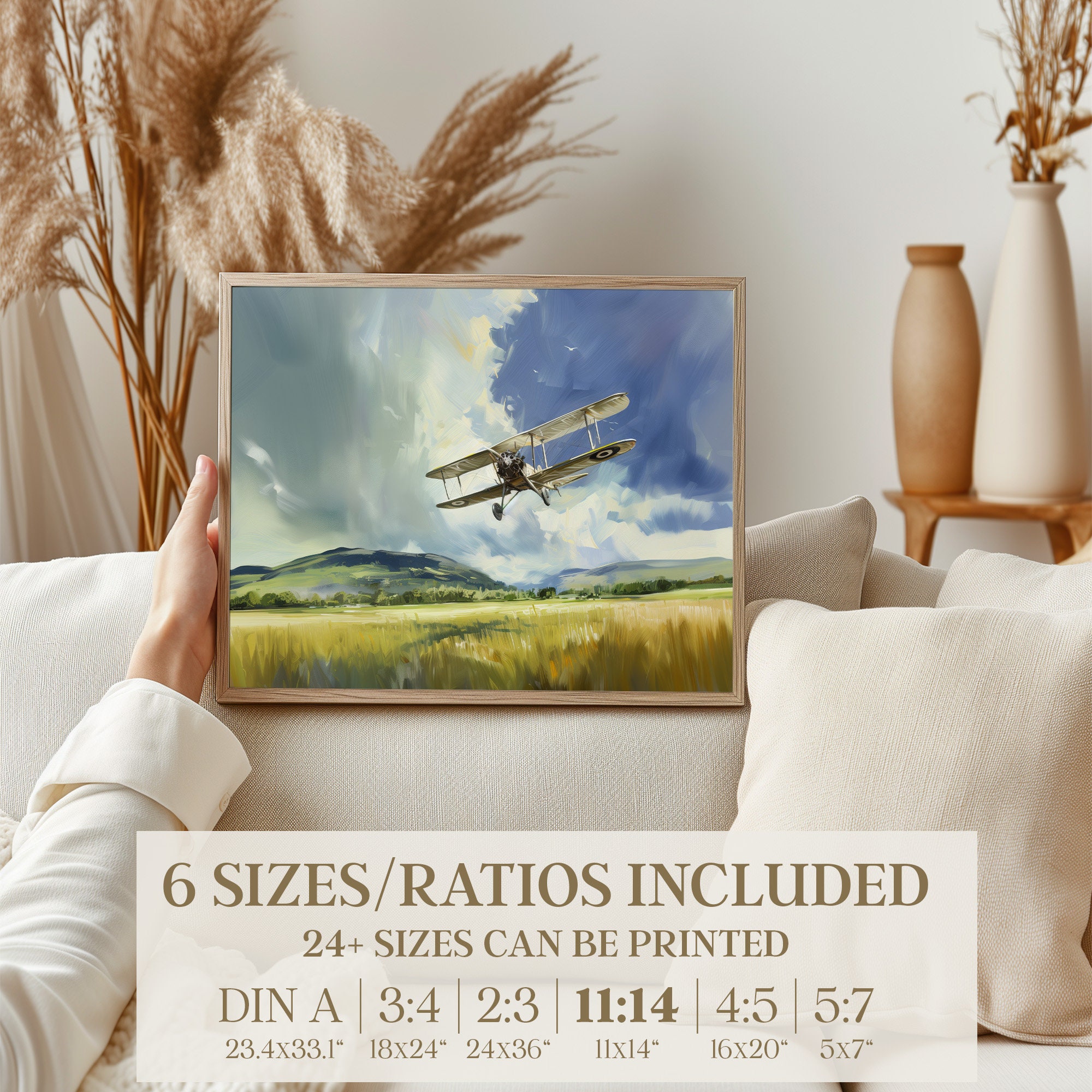 Printable Vintage Landscape Printable Vintage Biplane Over Countryside ...