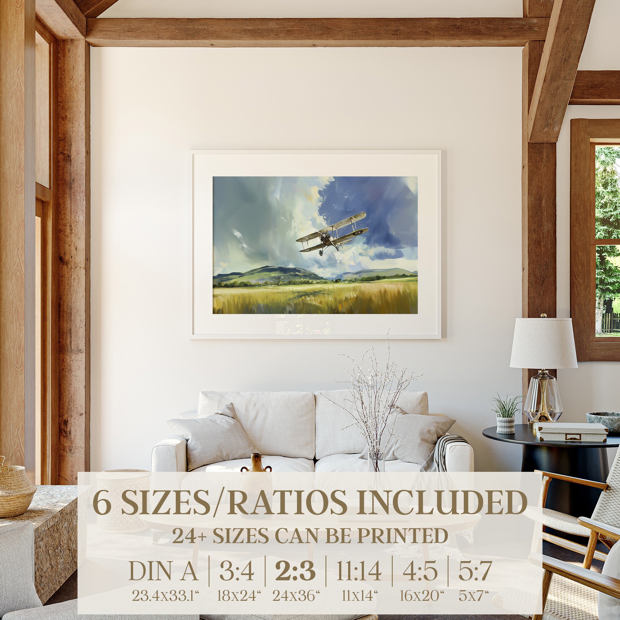 Printable Vintage Landscape Printable Vintage Biplane Over Countryside ...