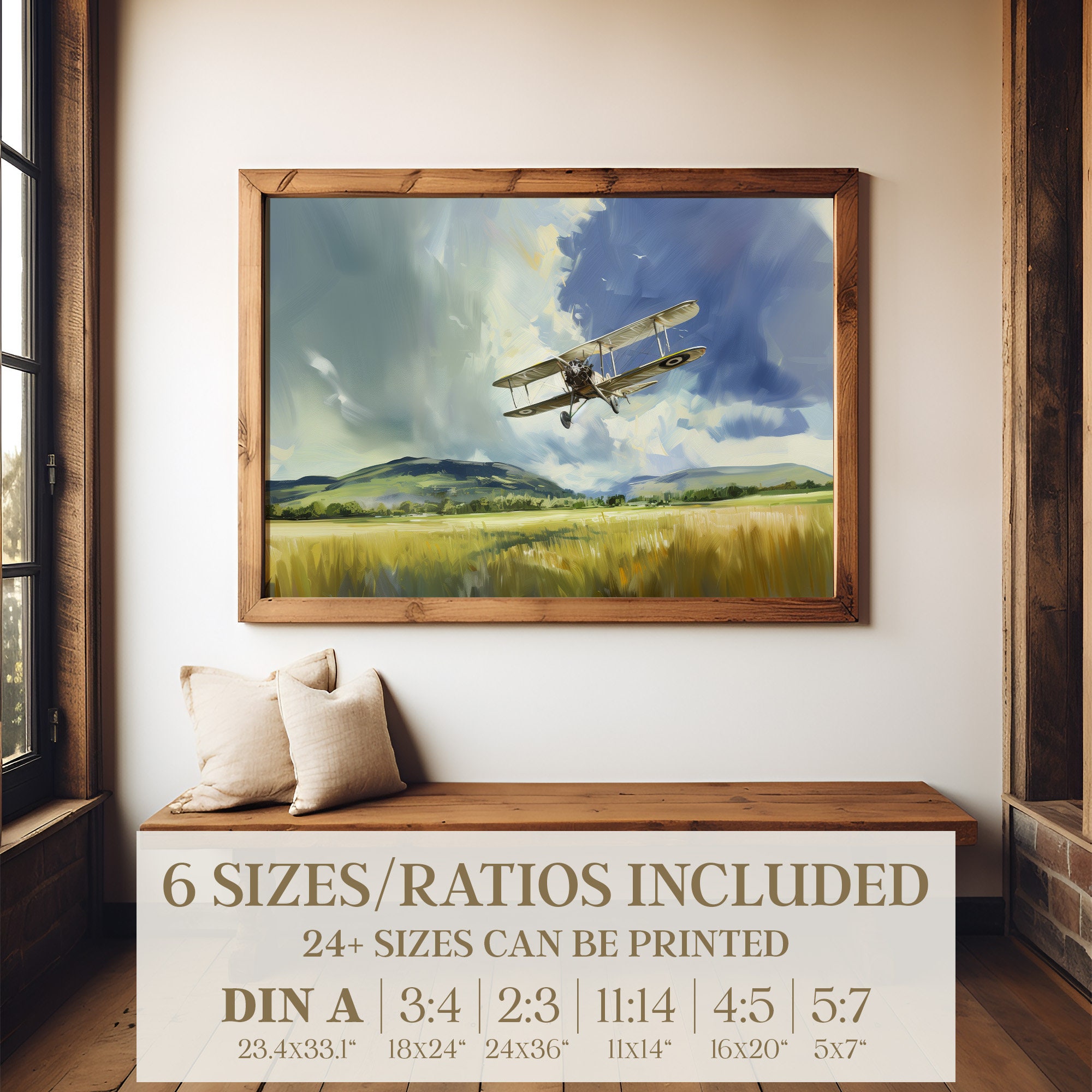 Printable Vintage Landscape Printable Vintage Biplane Over Countryside ...