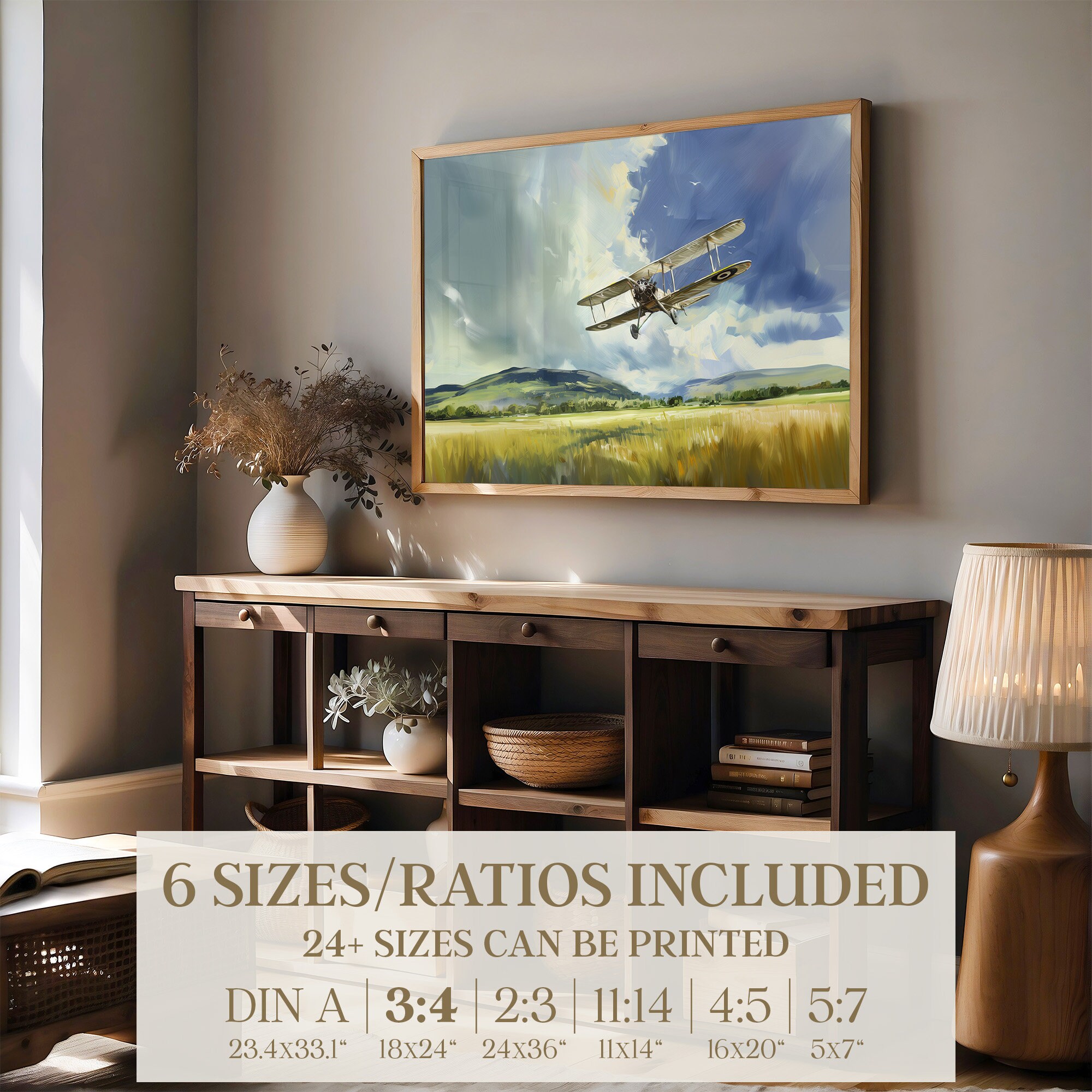 Printable Vintage Landscape Printable Vintage Biplane Over Countryside ...