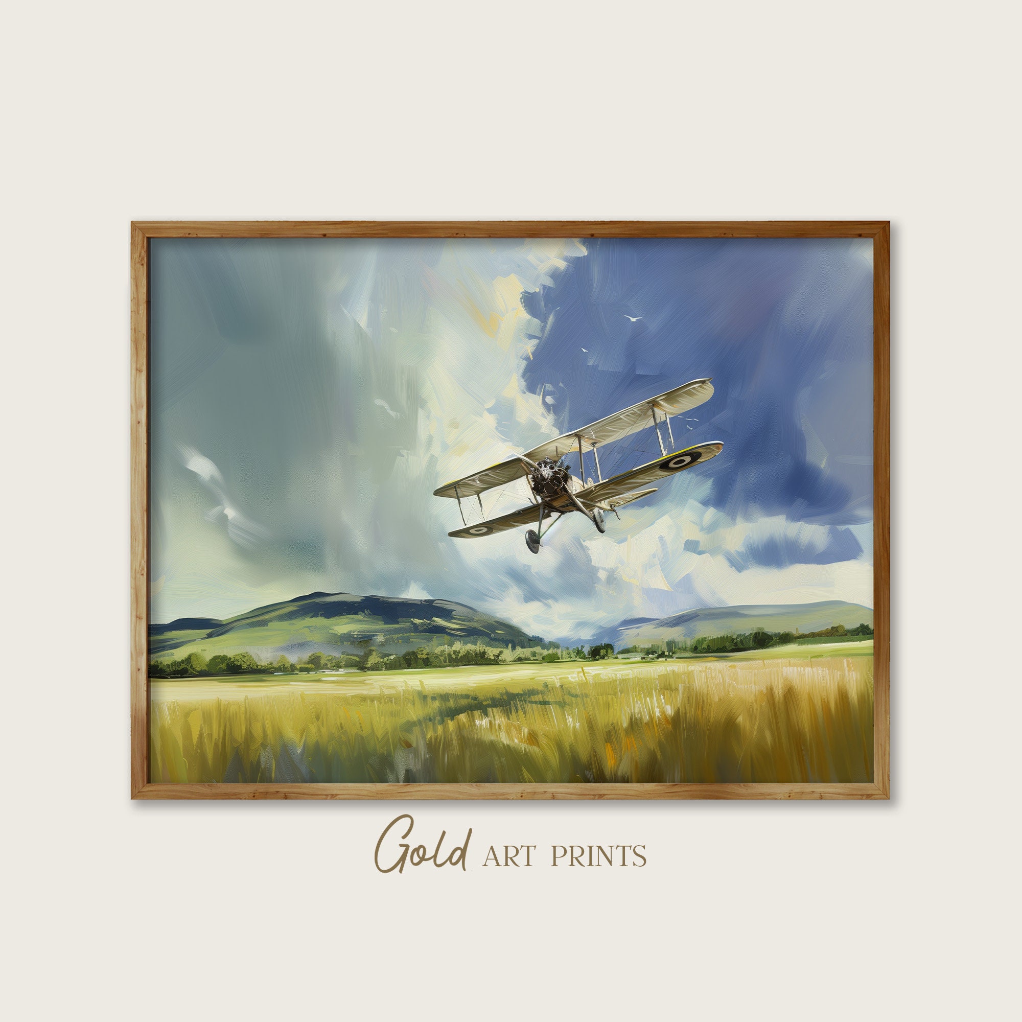 Printable Vintage Landscape Printable Vintage Biplane Over Countryside ...