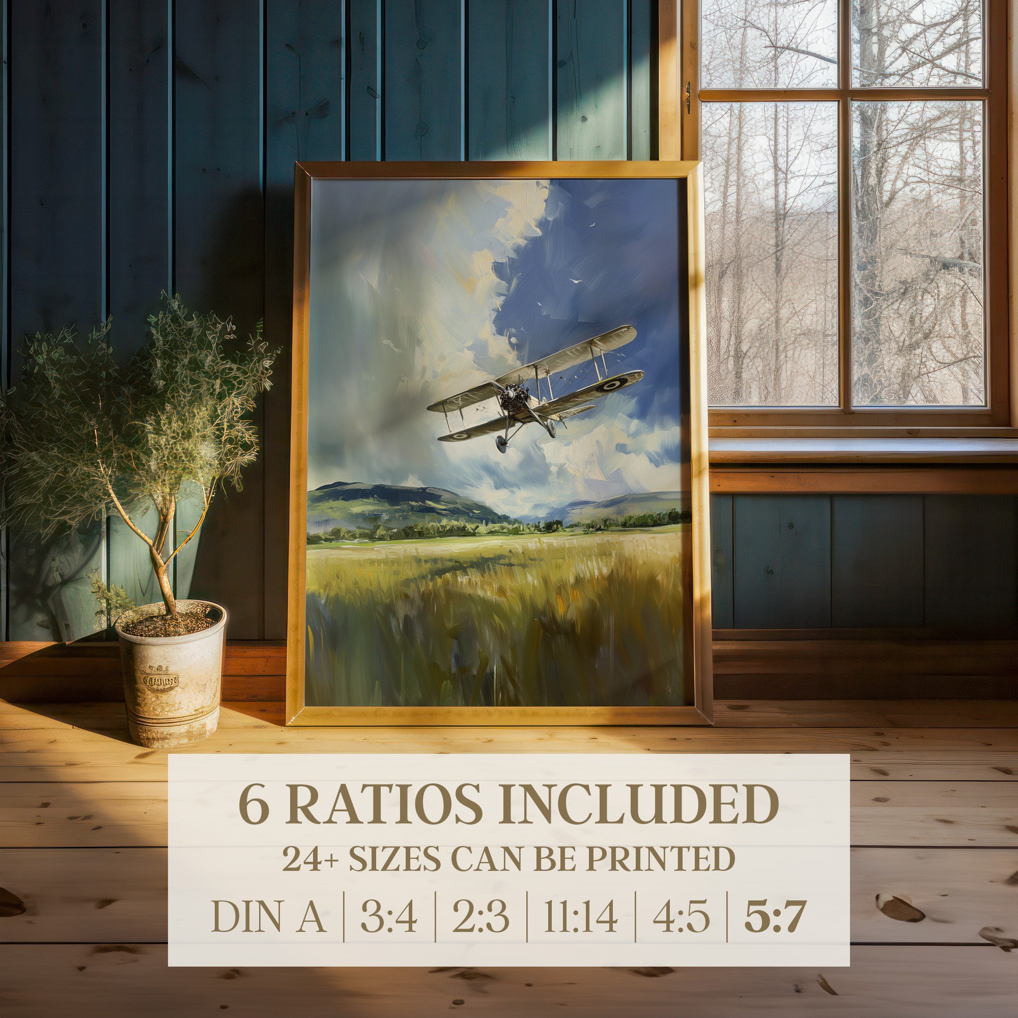 Printable Wall Art Classic Double Decker Plane Painting, Scottish ...