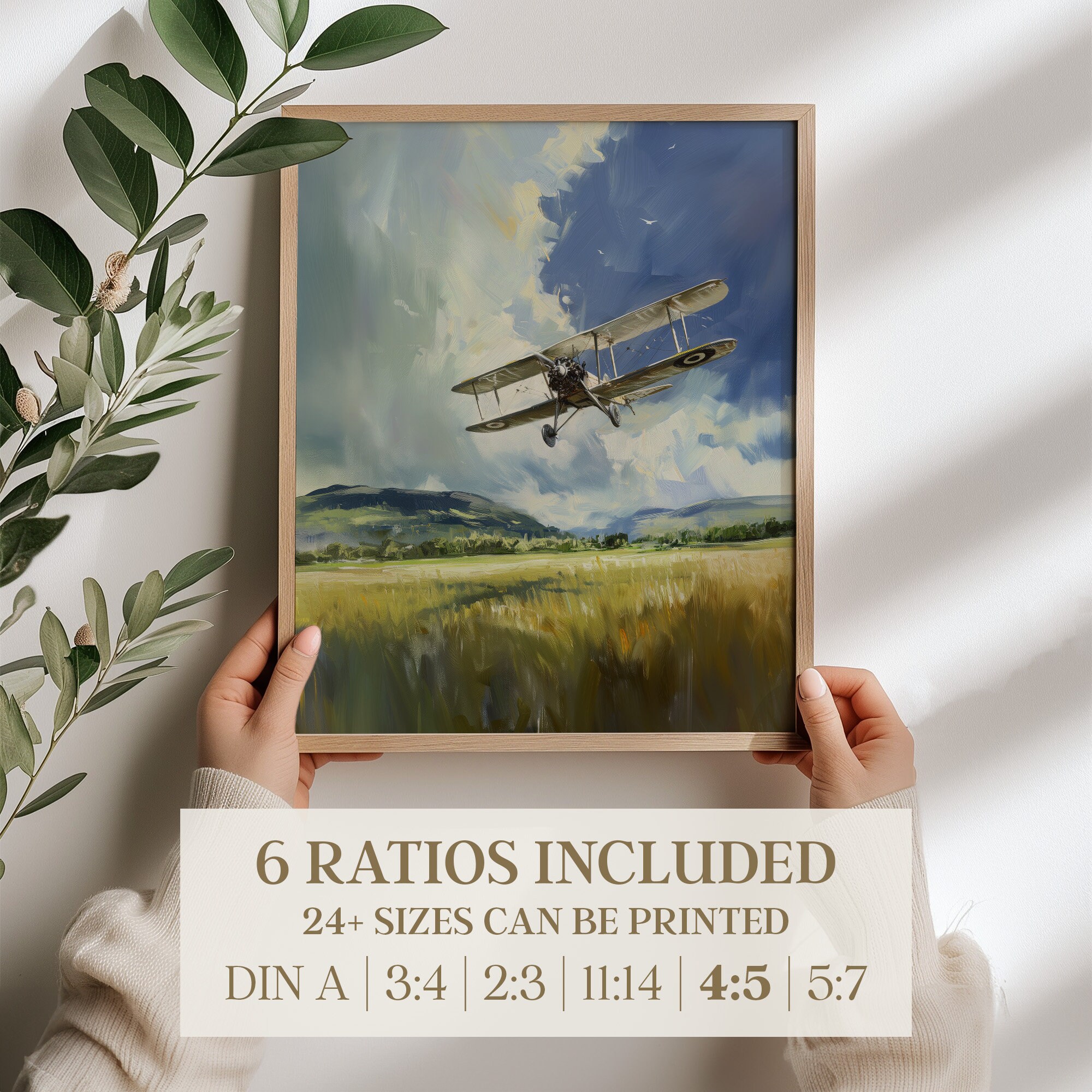 Printable Wall Art Classic Double Decker Plane Painting, Scottish ...