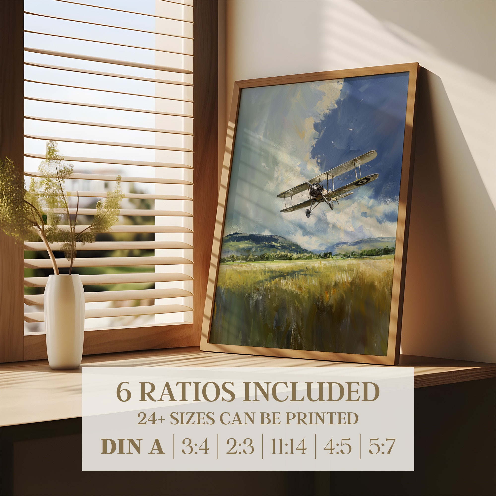 Printable Wall Art Classic Double Decker Plane Painting, Scottish ...