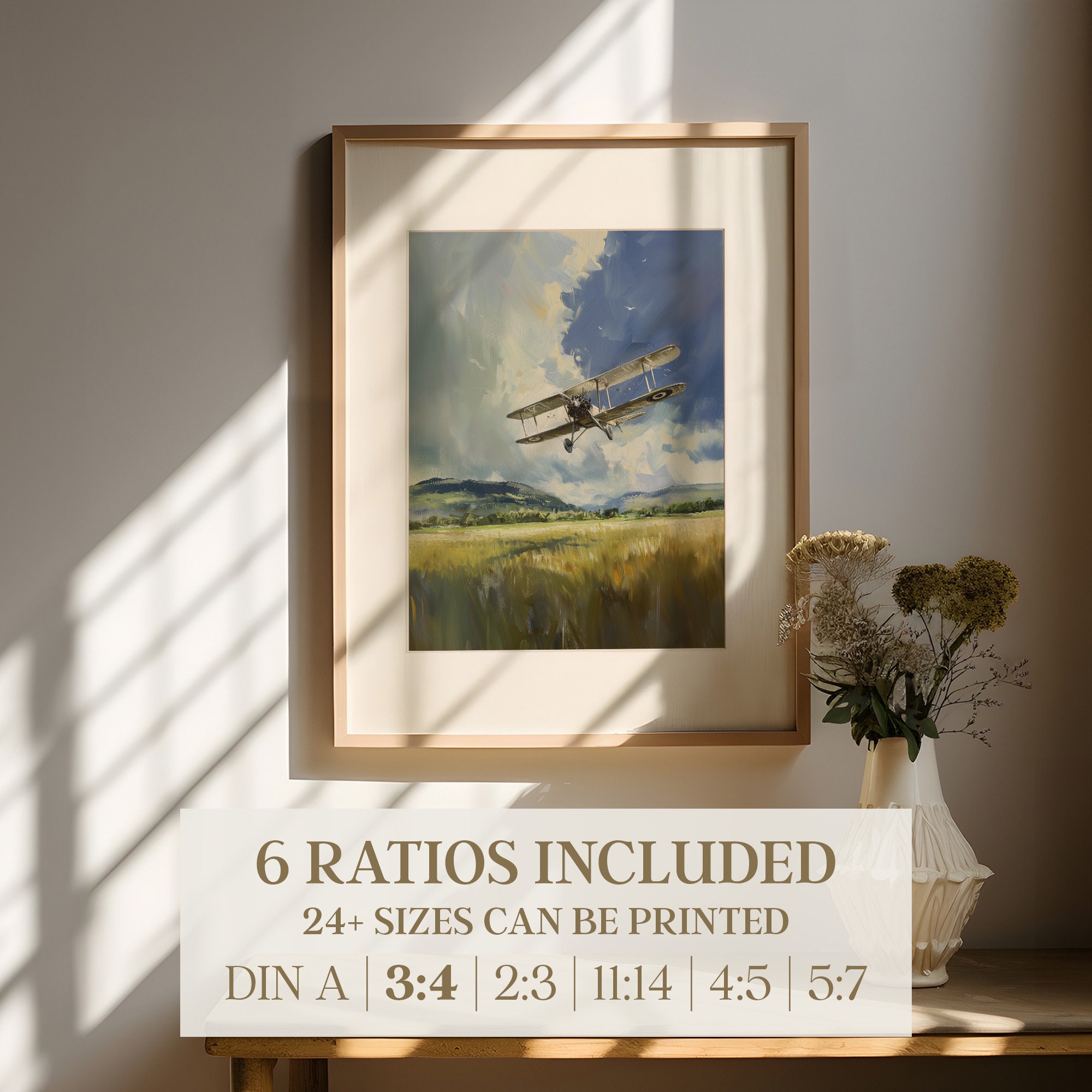 Printable Wall Art Classic Double Decker Plane Painting, Scottish ...