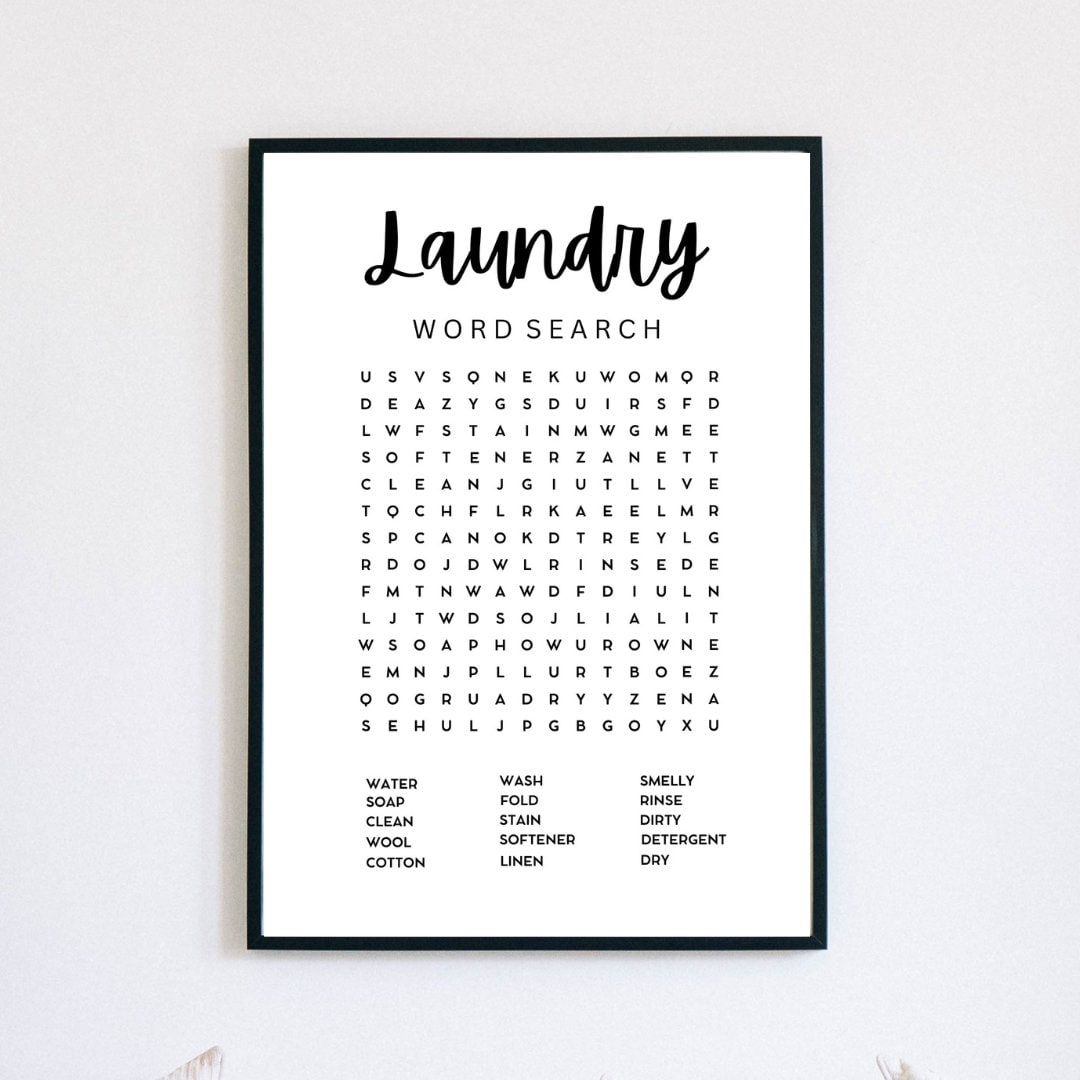 Laundry Word Search. Laundry Wall Art. Laundry Wall Decor. Word Search ...