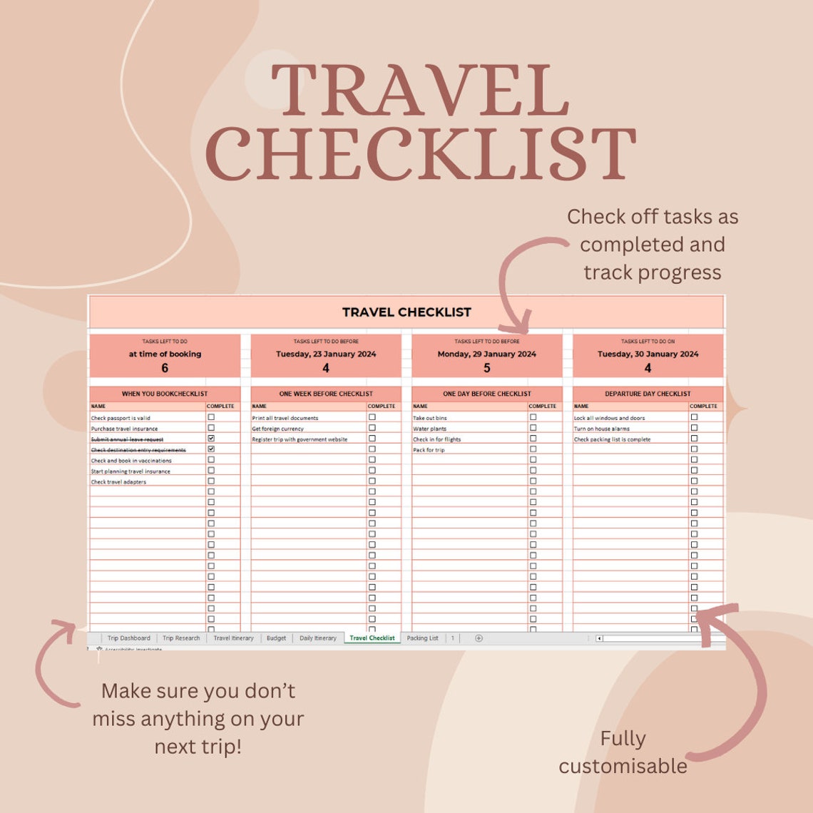 Travel Planning Template, Digital Holiday Plan & Itinerary Template for ...