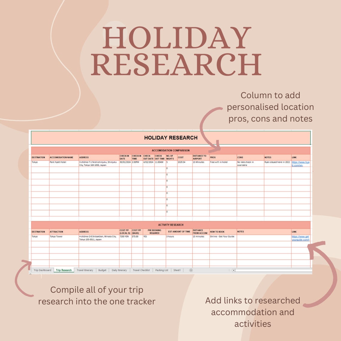 Travel Planning Template, Digital Holiday Plan & Itinerary Template for ...