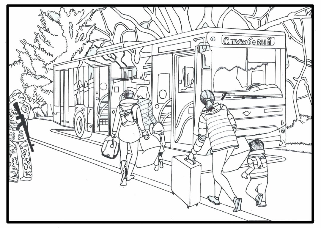 Printable Coloring Artwork of a Bus and Travellers - Etsy