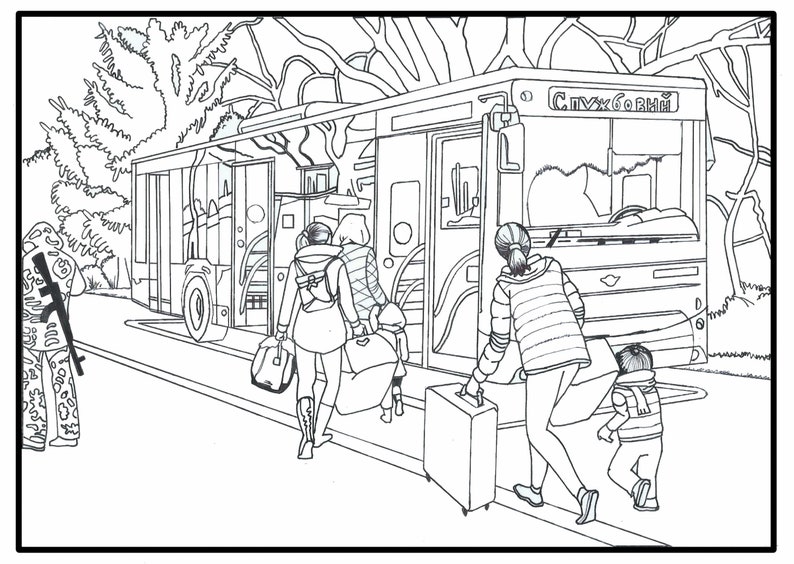 Printable Coloring Artwork of a Bus and Travellers - Etsy
