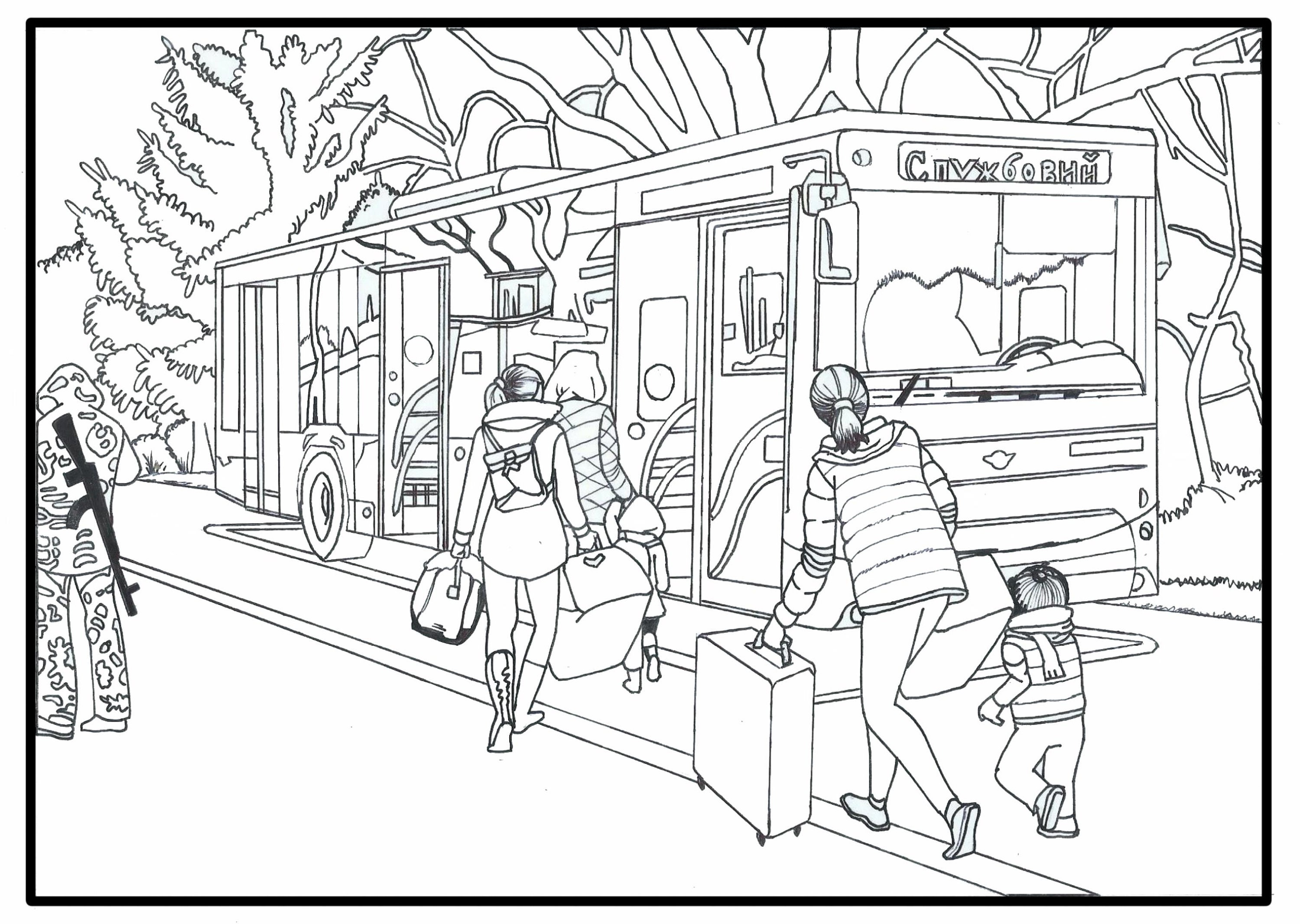 Printable Coloring Artwork of a Bus and Travellers - Etsy