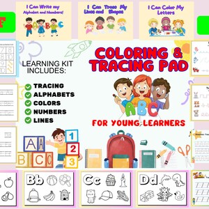 60 Printable Alphabet/numbers Tracing and Coloring Activity Pages Pads ...