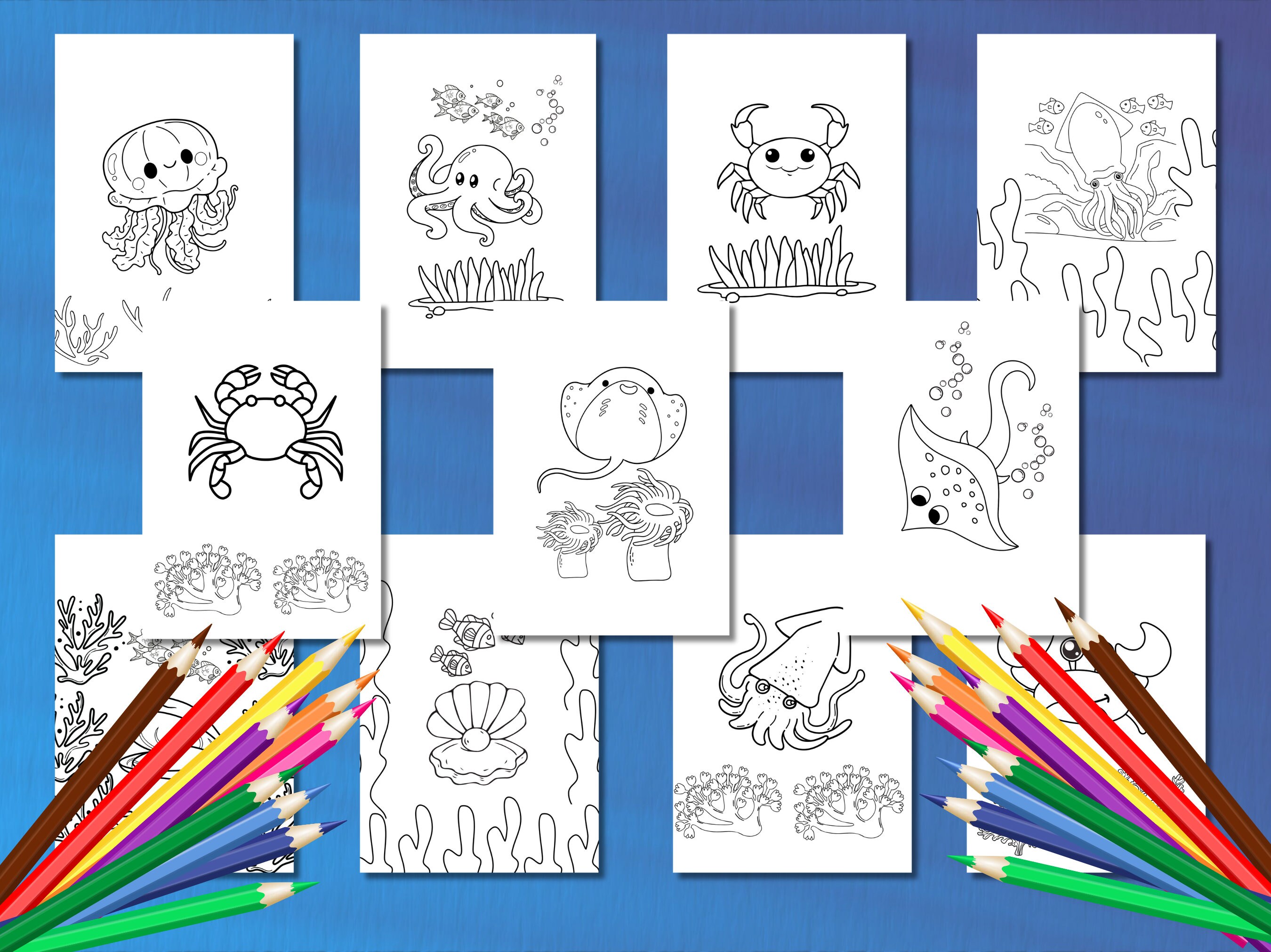 Under the Sea Mermaid Fish Sharks Printable Simple Coloring Pages Book ...