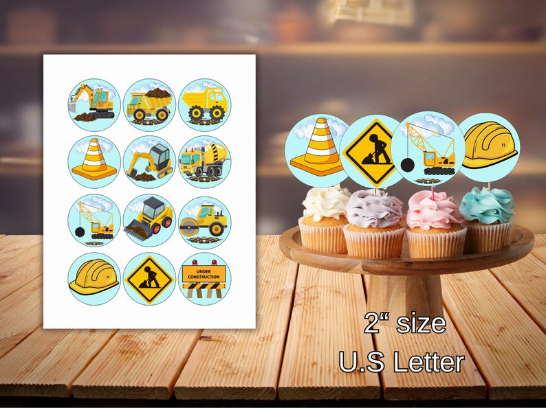 Construction Themed Cupcake Printable Topper, DIY Ready to Print ...