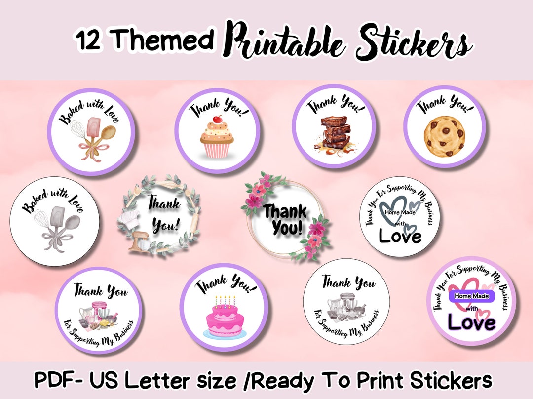 Printable Thank You Stickers/ Bake With Love Stickers 12 Themed ...