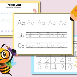 60 Printable Alphabet/numbers Tracing and Coloring Activity Pages Pads ...