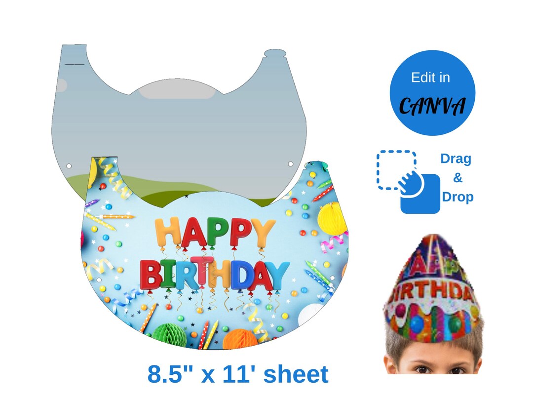 Editable Party Favor Hat Template, Birthday Hat Template, No Glue Party ...